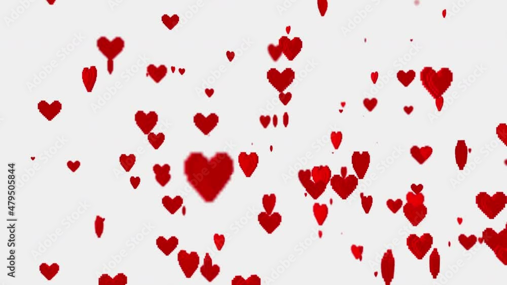 3D Hearts floating on white background pixel art animation with shallow ...