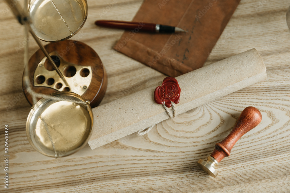 Man notary stamping agreement, company secretary, official document ...