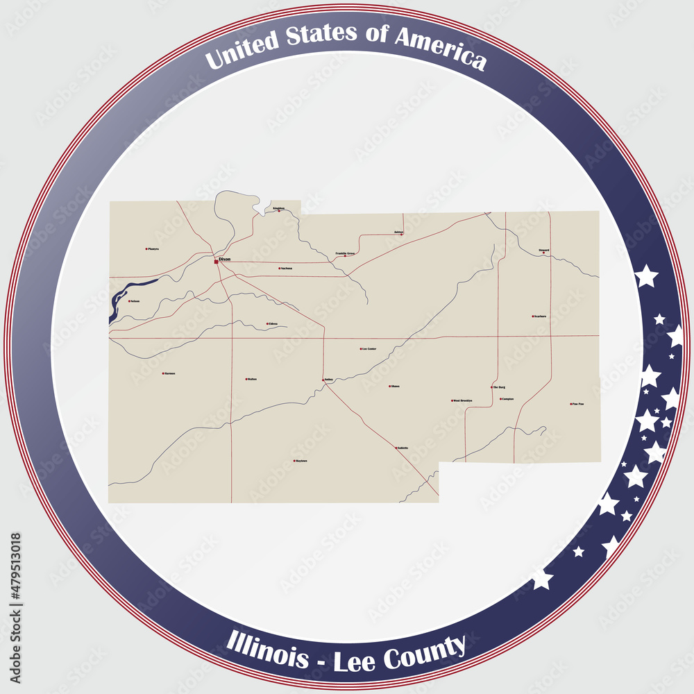 Large and detailed map of Lee county in Illinois, USA. Stock ...
