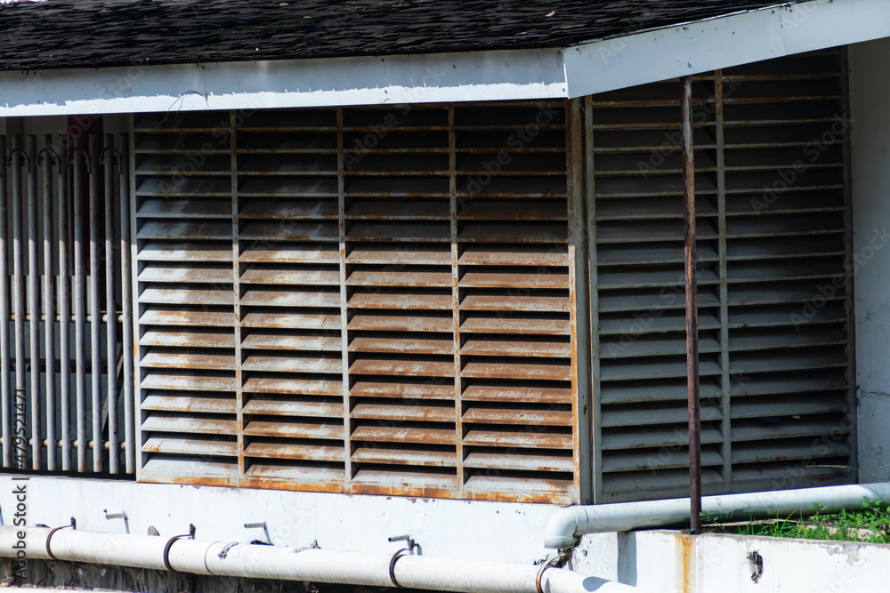 Generator room with rustic iron air ventilation with the roof Stock ...