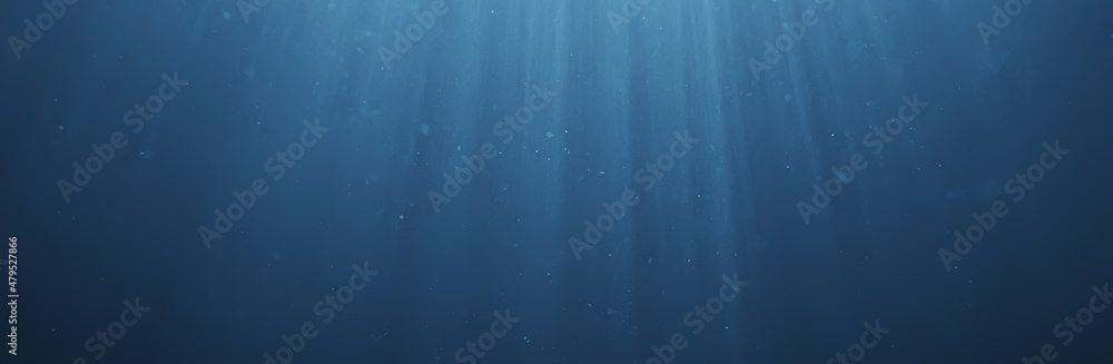 sun rays under water blue ocean background, abstract sun light in water ...