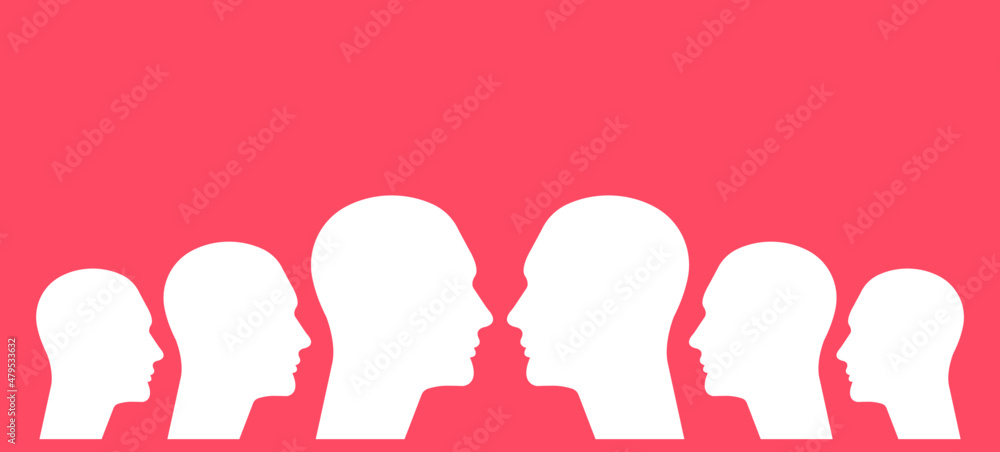 Heads facing each other.Different opinion thinking concept.Two-faced ...