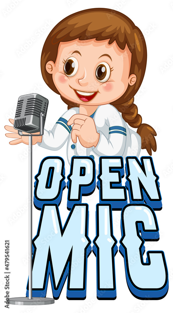 Open mic logo design with singer girl cartoon character Stock Vector ...