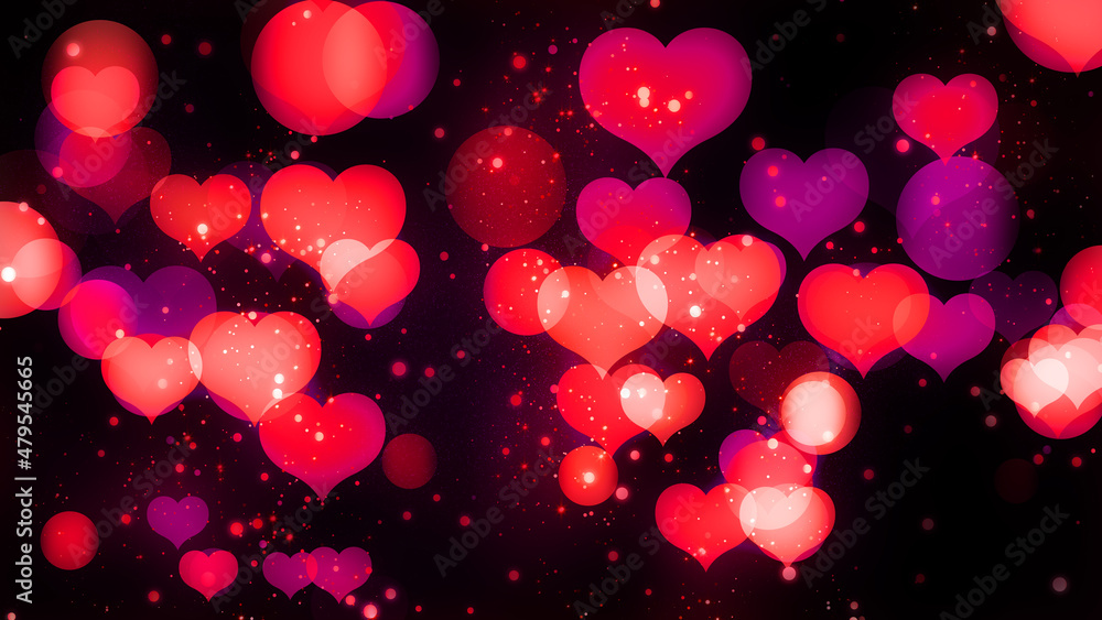 ภาพประกอบสต็อก Bokeh valentine background with red magenta hearts ...