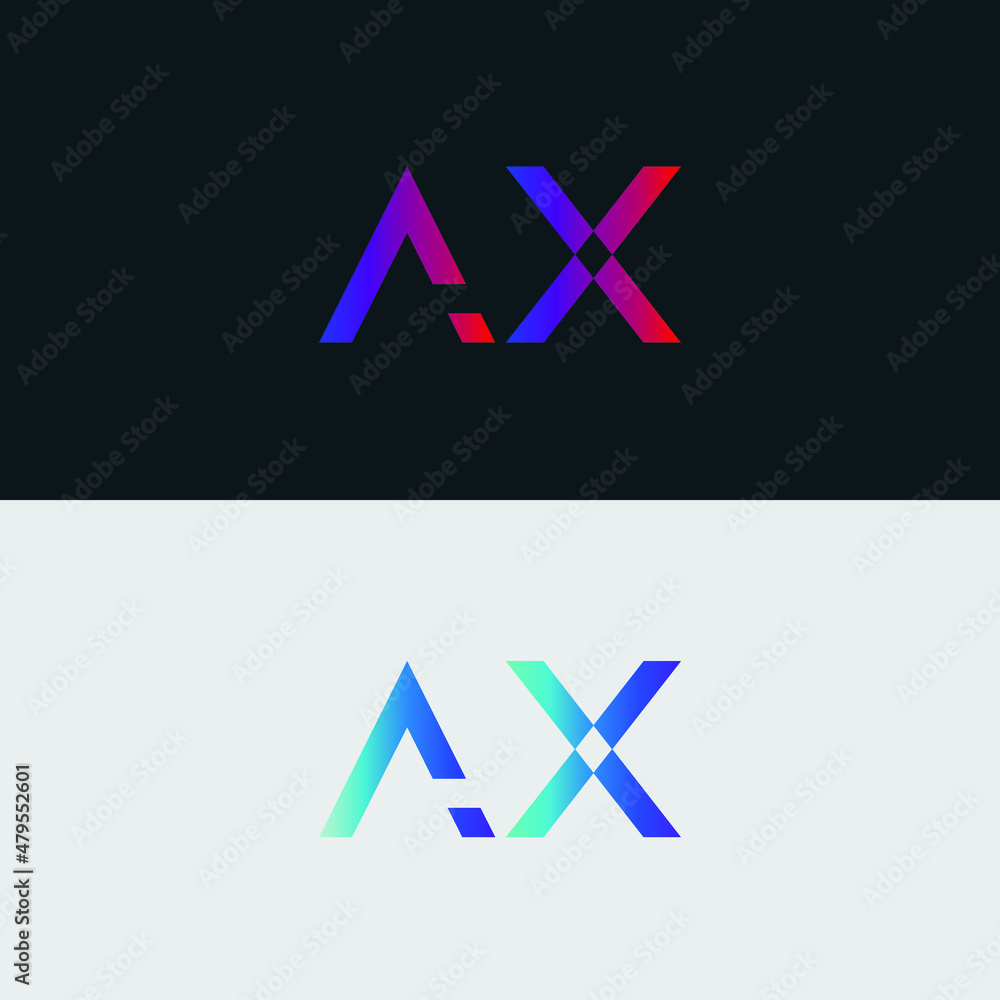 Alphabet AX XA logo design, colorful vibrant gradient color trendy ...