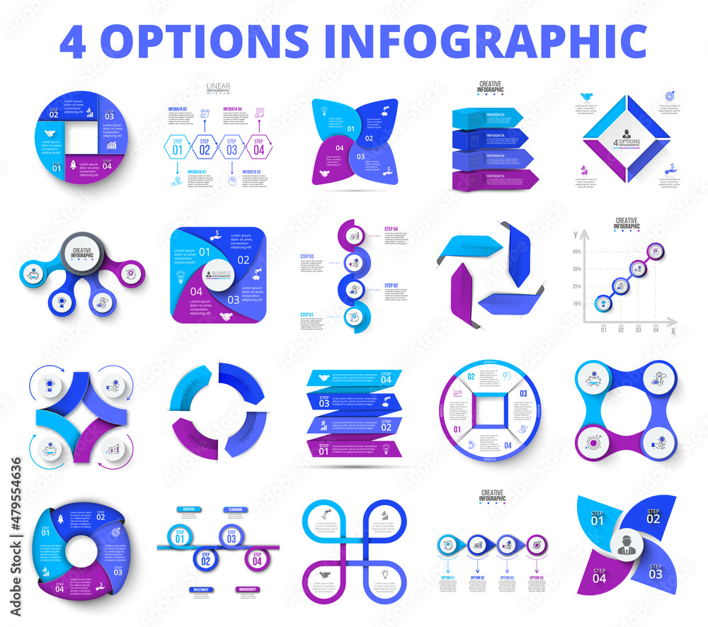 Poster Set of infographic diagrams with 4 options, steps or parts ...