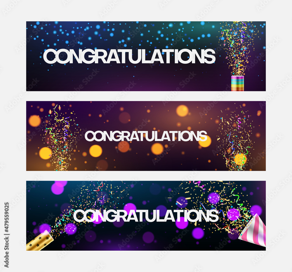 Realistic congratulations banner collection with place for text ...