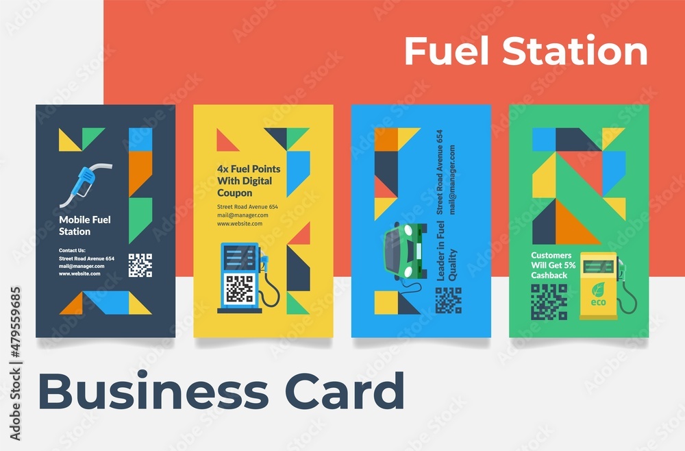 Fuel station business card collection vector flat illustration ...