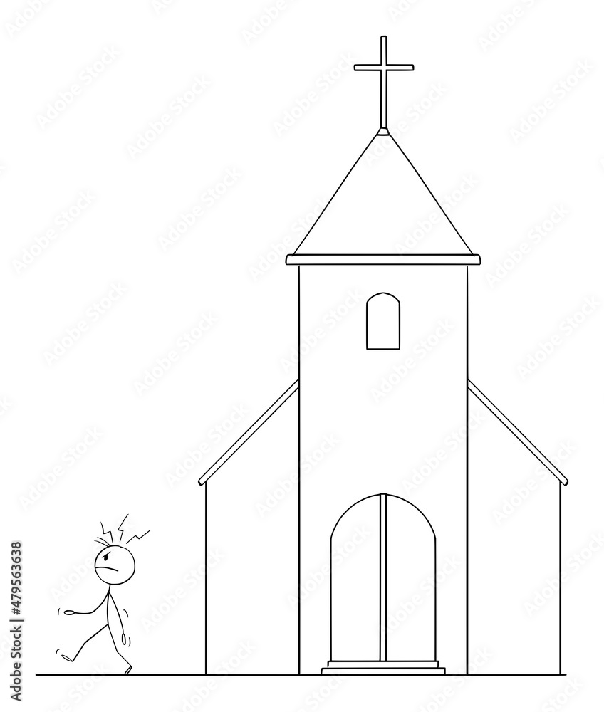 Angry Person Leaving the Church, Christianity and Faith Concept, Vector ...