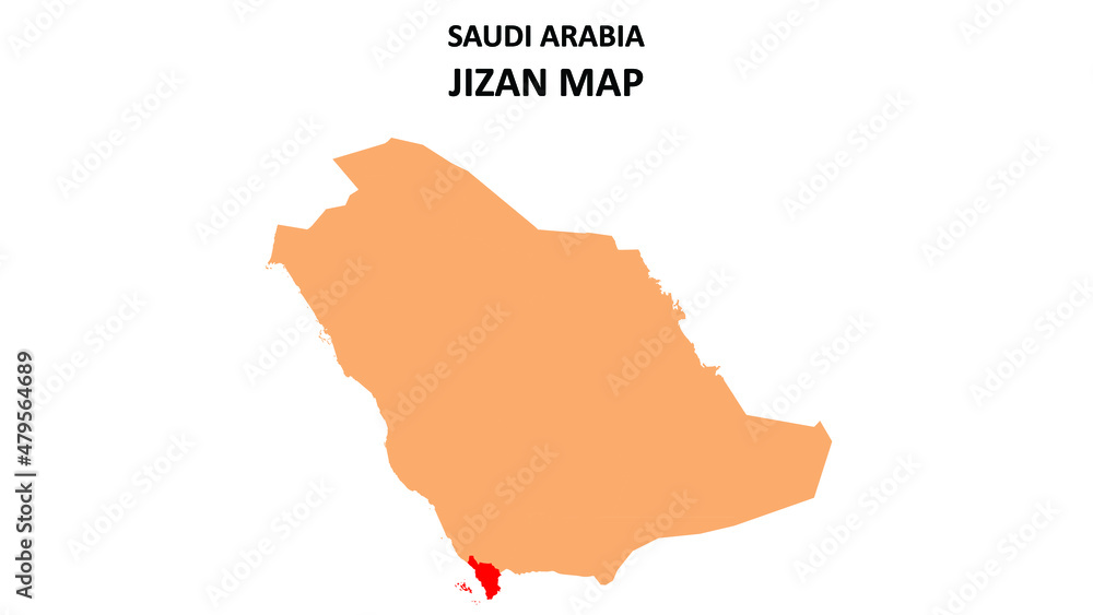 Jizan map highlighted on Saudi Arabia map. Jizan map on Saudi Arabia ...