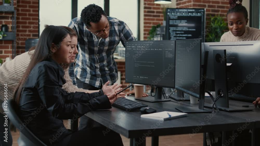 Programmers Collaborating On Group Project Compiling Algorithm For New Cloud Computing User