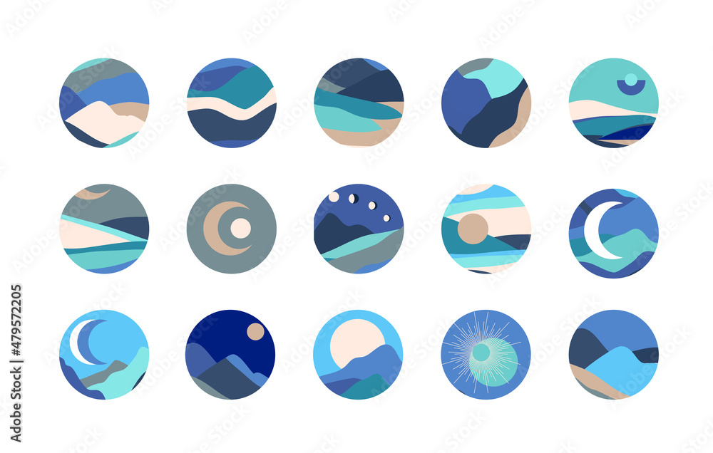 Set of abstract contemporary story highlight cover with sun moon and ...