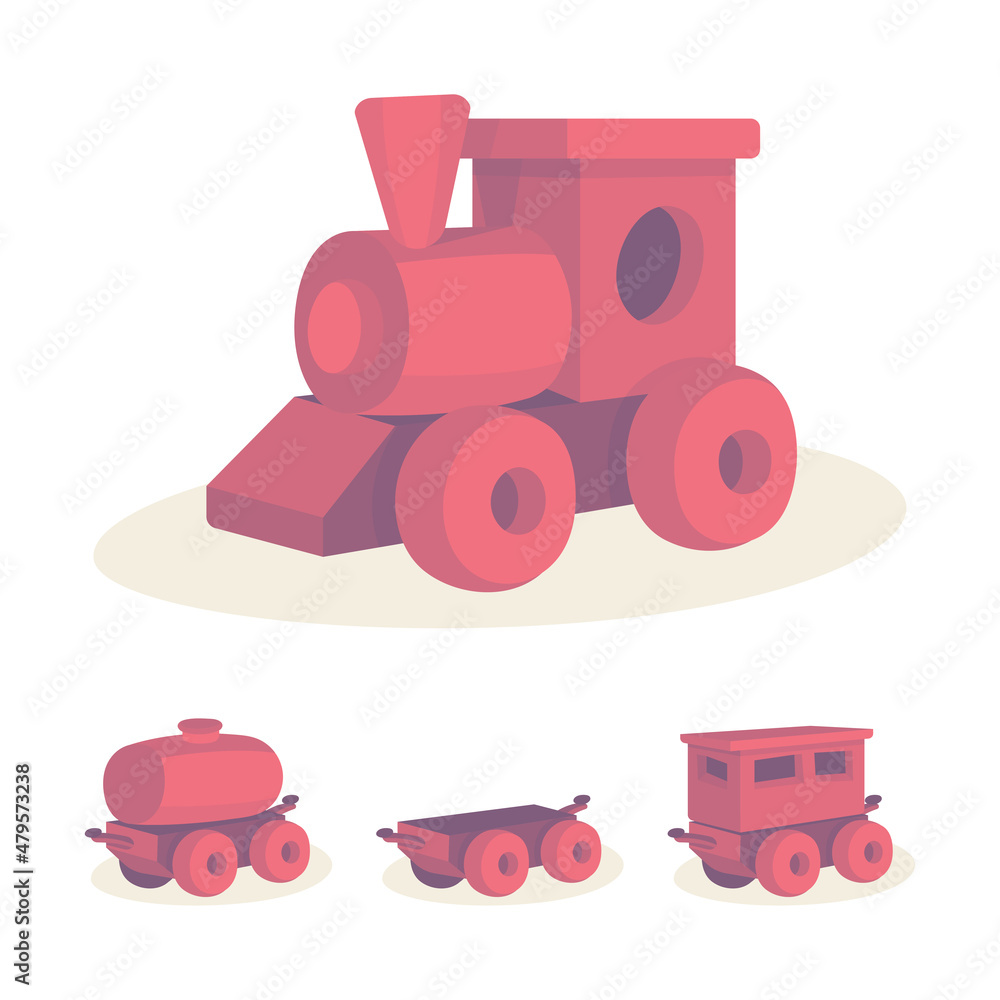 Toy train constructor. Abstract little locomotive, railway tank ...