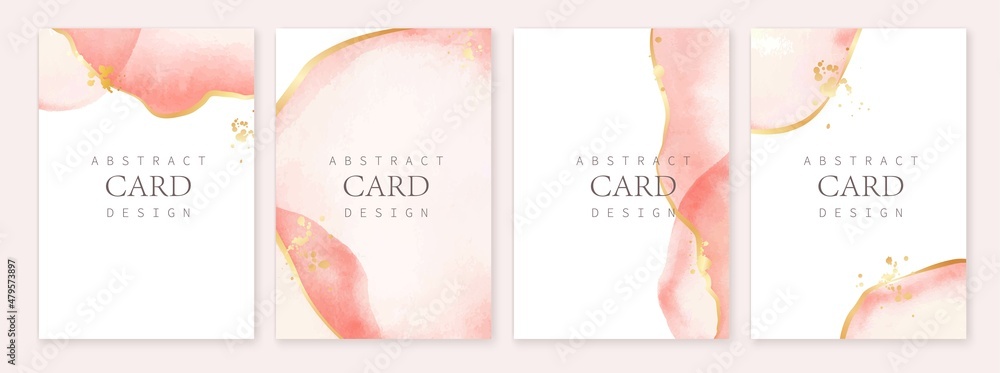 Set of romantic pink watercolor cards, backgrounds. Liquid abstract ...