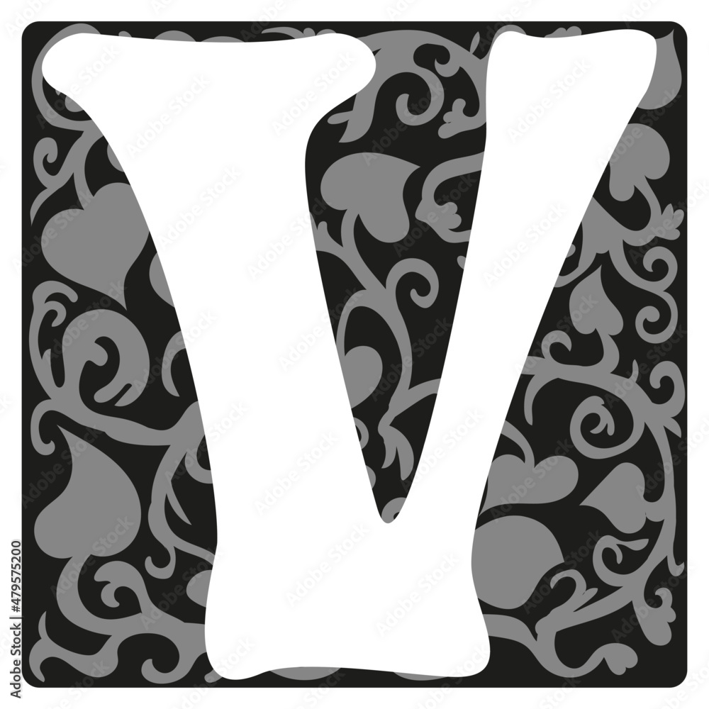 initial v, medieval letter with floral ornaments, dekorativ retro ...