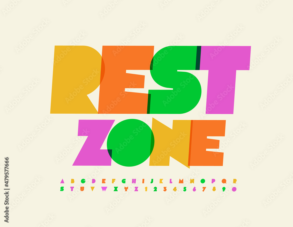 Vector Colorful Emblem Rest Zone. Modern Bright Font. Watercolor ...