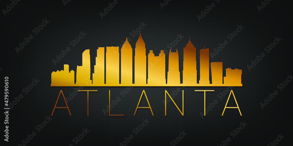 Atlanta, GA, USA Gold Skyline City Silhouette Vector. Golden Design ...