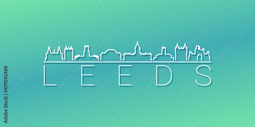 Leeds, UK Skyline Linear Design. Flat City Illustration Minimal Clip ...