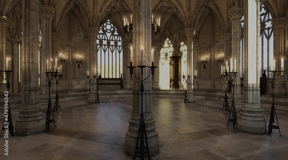 Fantasy medieval temple in the castle 3d illustration Stock ...