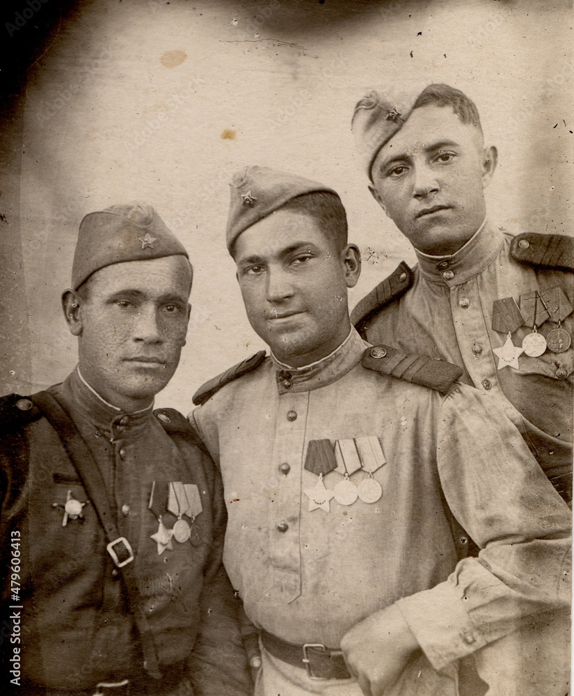 Vintage photo of a portrait of soldiers of the Red Army of the Second ...