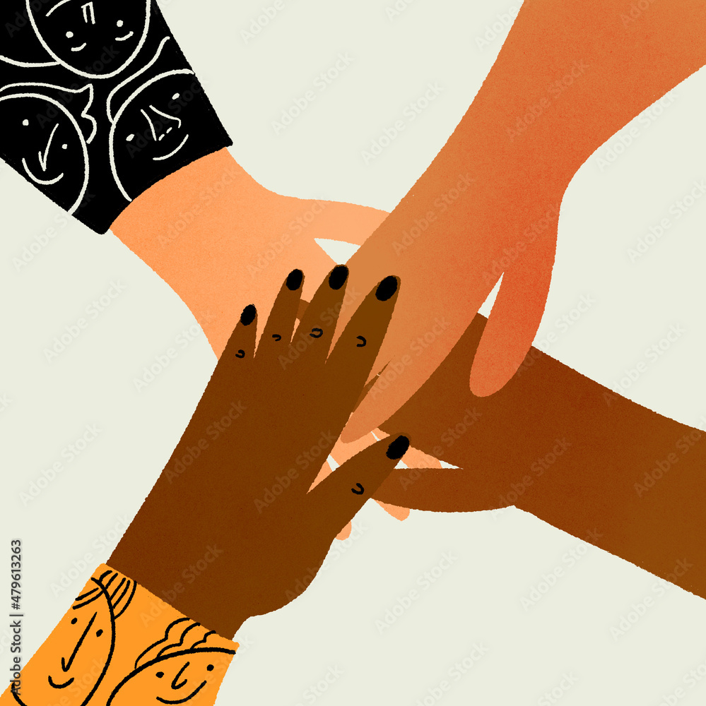 Four hands together Stock Illustration | Adobe Stock