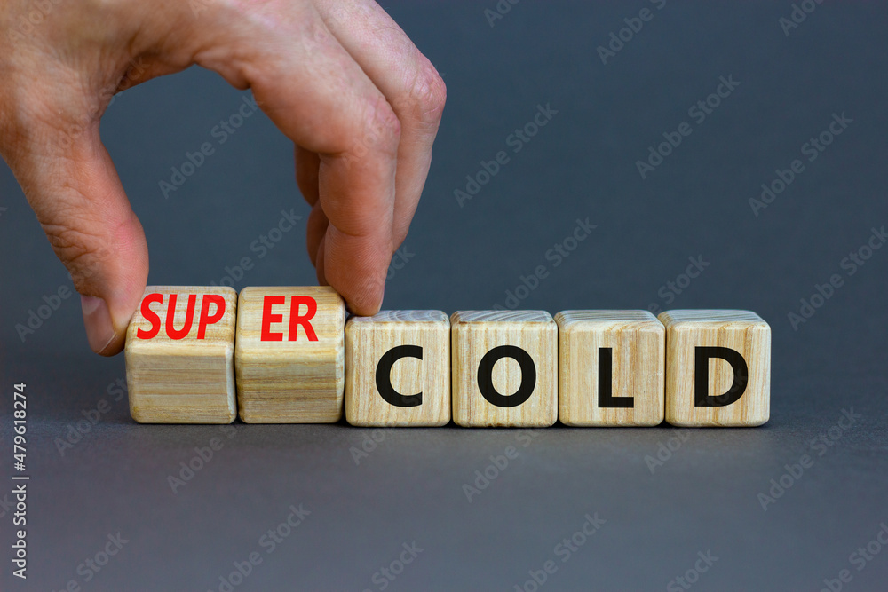 Super cold symbol. Doctor turns wooden cubes and changes concept words ...