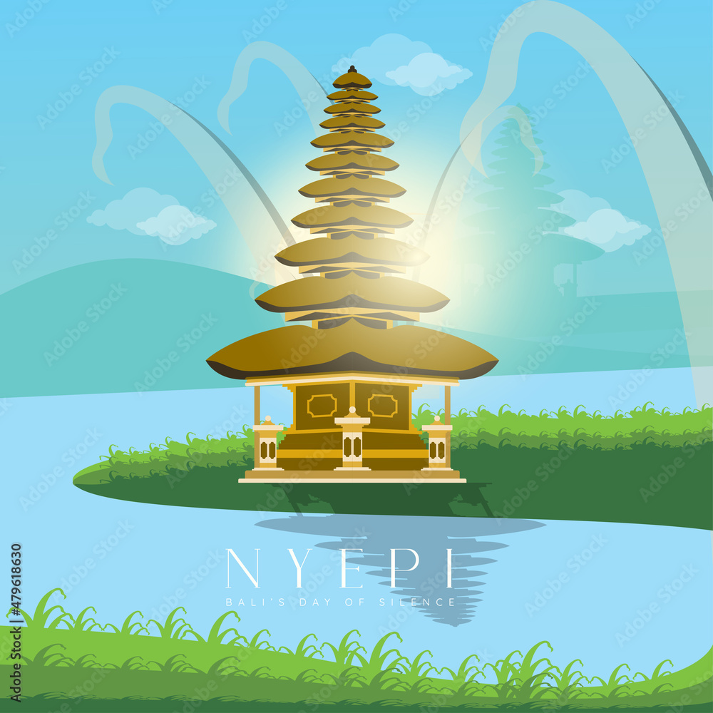 Morning scenery background design with greetings of bali's day of ...