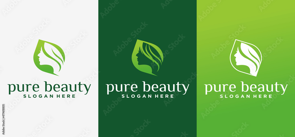 pure beauty logo design with line art and leaves concept,pure beauty ...