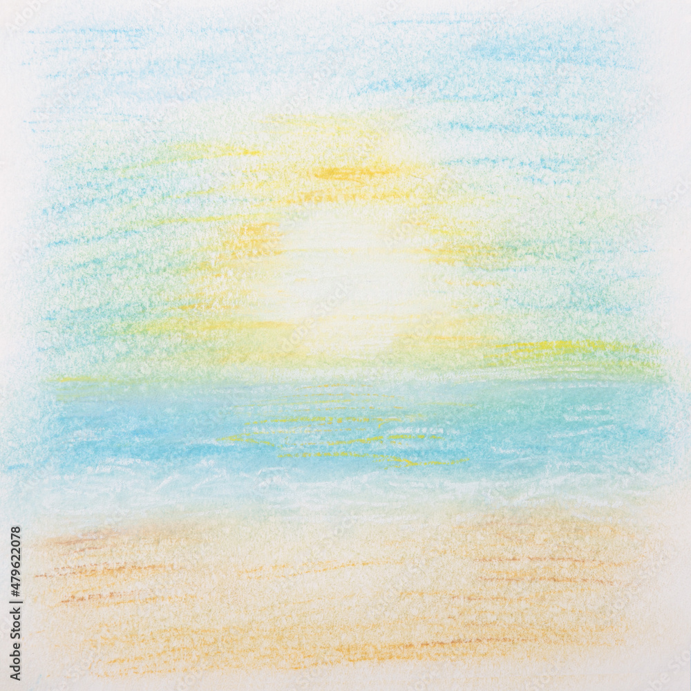Crayons painted sea landscape background. Marine style art. Sea mood ...