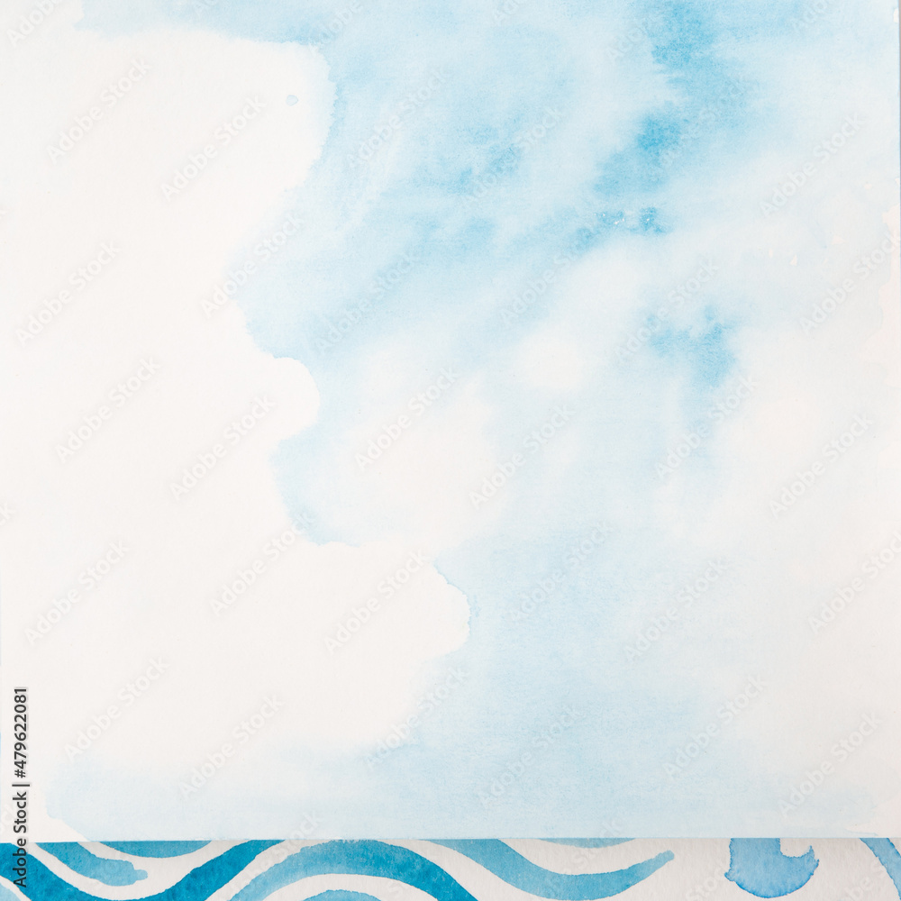 watercolor painted light blue sea background. Marine style art. Sea ...