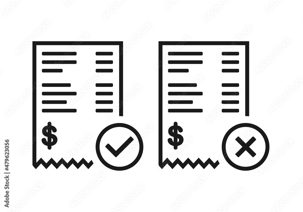 Invoice with check mark and cross sign. Vector illustration Stock ...