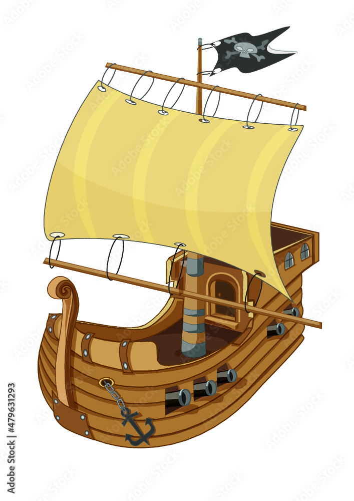 Pirate boat ship cartoon illustration Stock Vector | Adobe Stock