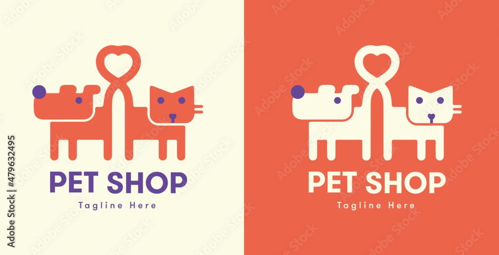 Vector Pet Shop logo design template set. Flat illustration background ...