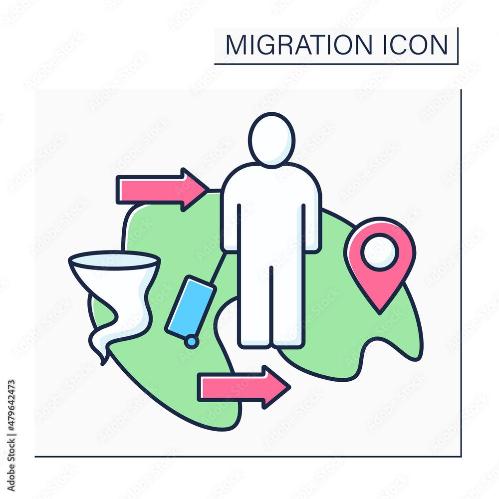 Climate migration color icon. Moving within country or crossing border ...