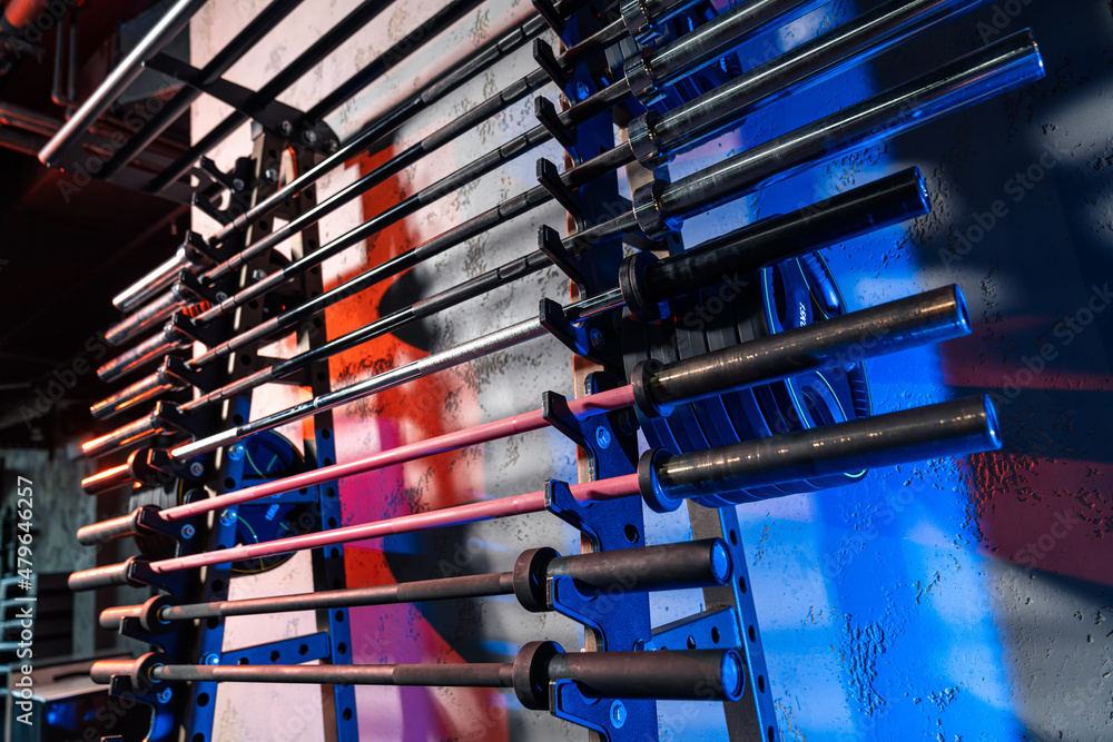 Huge barbell bar for a dumbbell in a gym. Sport and healthy life ...