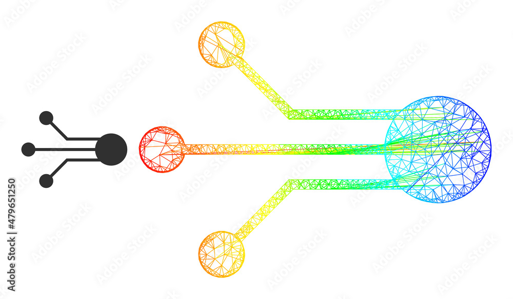Net sensor links wireframe icon with rainbow gradient. Colored carcass ...