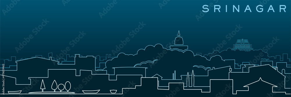 Srinagar Multiple Lines Skyline and Landmarks Stock Vector | Adobe Stock