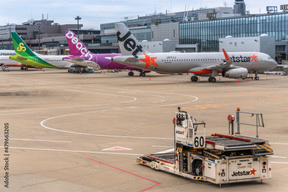 tokyo, japan - december 06 2021: Trepel cargo high loader with Boeing ...