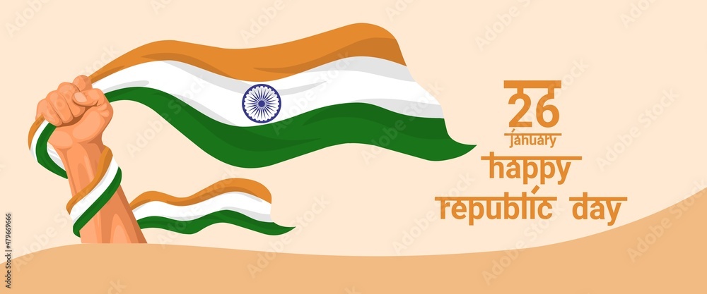 Vector illustration, hand holding Indian flag, with happy republic day ...