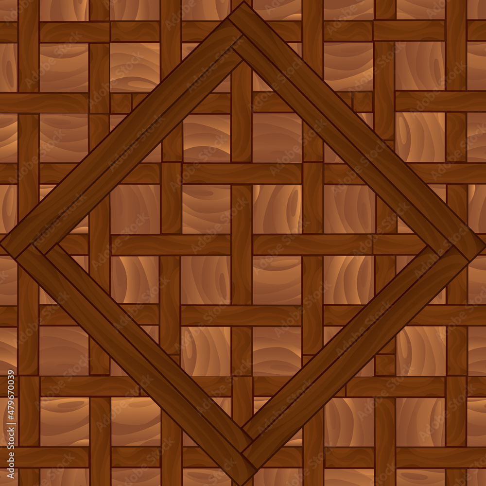 Vector illustration with a top view of a dark wooden parquet in the ...
