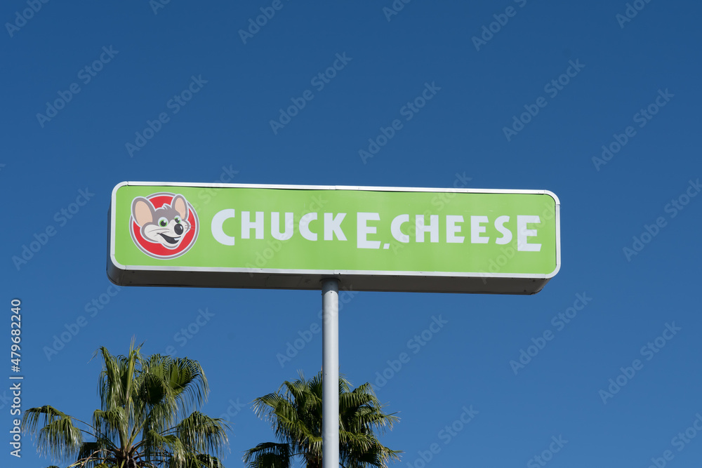 Orlando, Fl, USA - January 6, 2022: A Chuck E. Cheese restaurant pole ...
