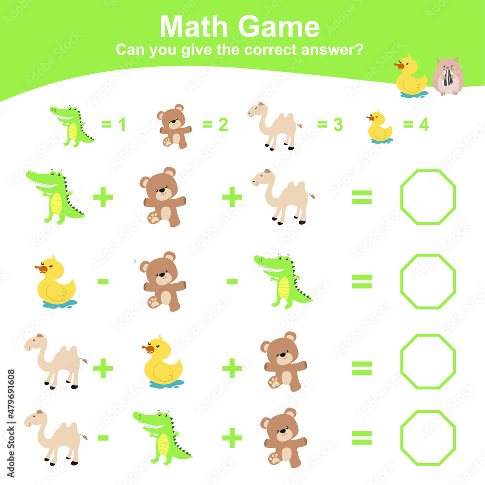 Animal theme Math Game for Preschool. Educational printable math ...
