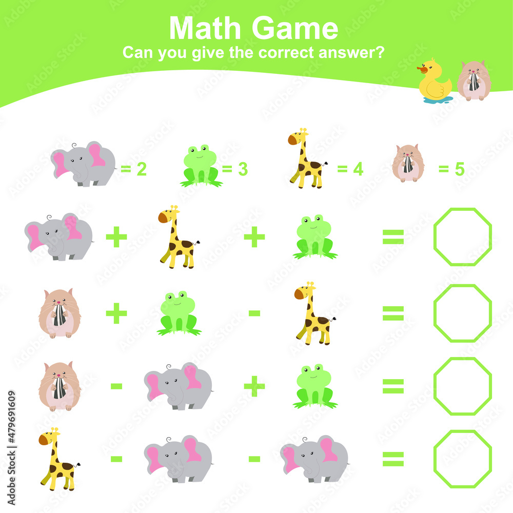 Animal theme Math Game for Preschool. Educational printable math ...