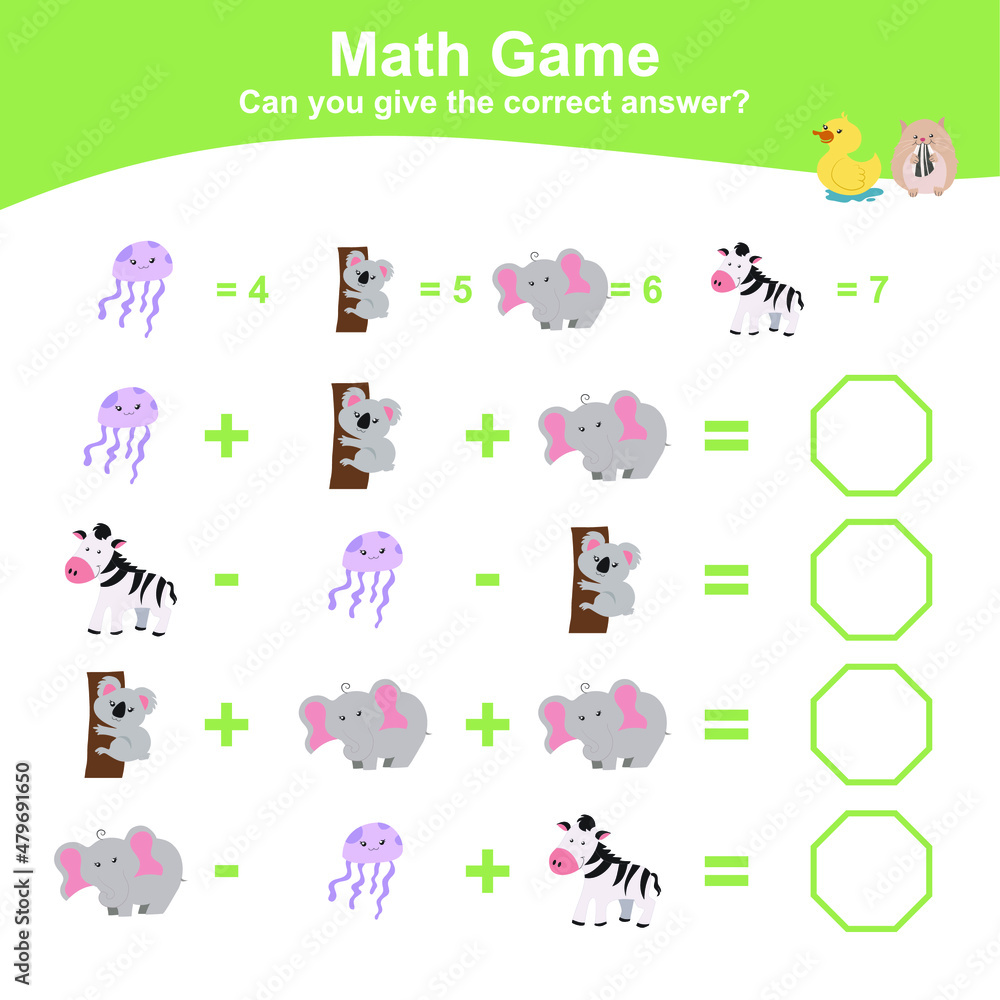 Animal theme Math Game for Preschool. Educational printable math ...