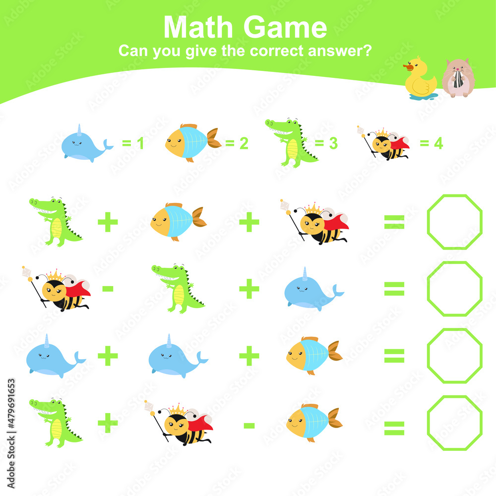 Animal theme Math Game for Preschool. Educational printable math ...