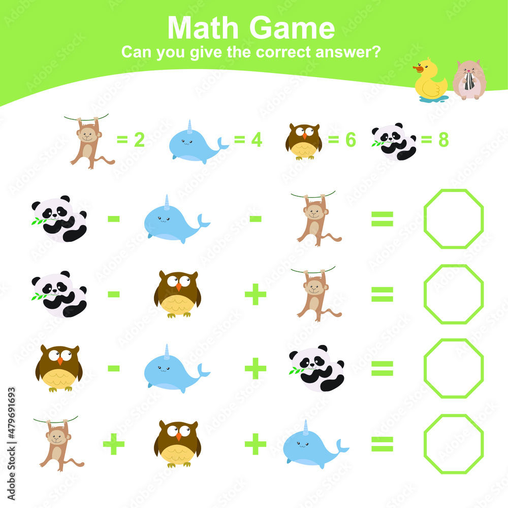 Animal theme Math Game for Preschool. Educational printable math ...