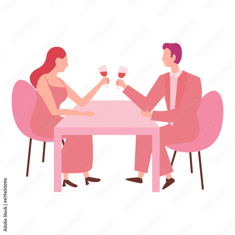 Print, Loving couple spending time or relaxing together. Romantic dinner in restaurant. Romantic ...