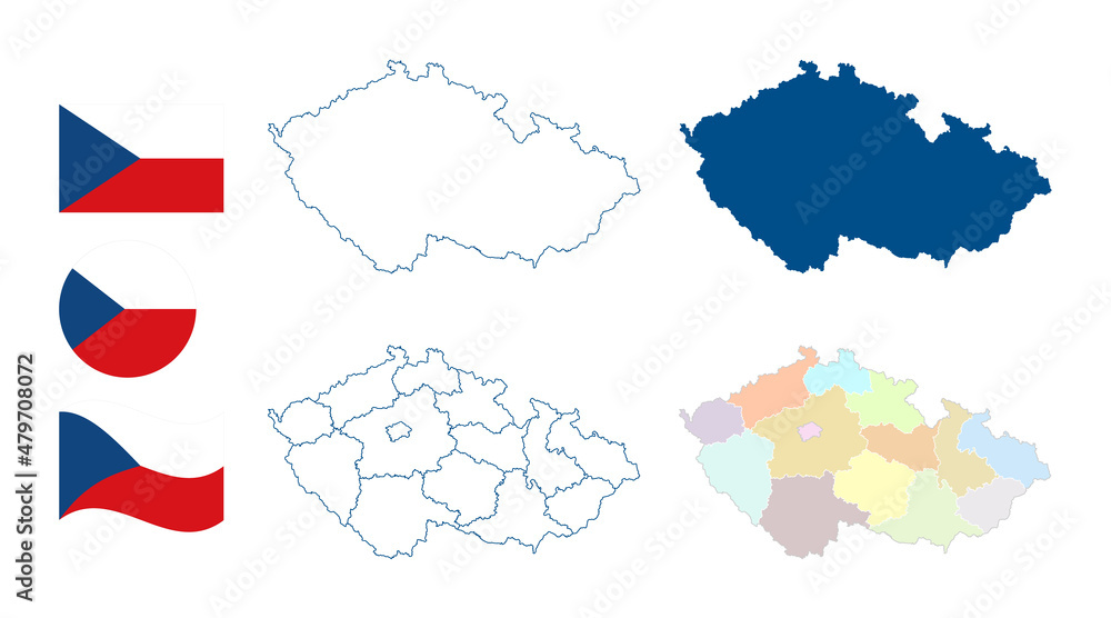 Czechia map. Detailed blue outline and silhouette. Administrative ...