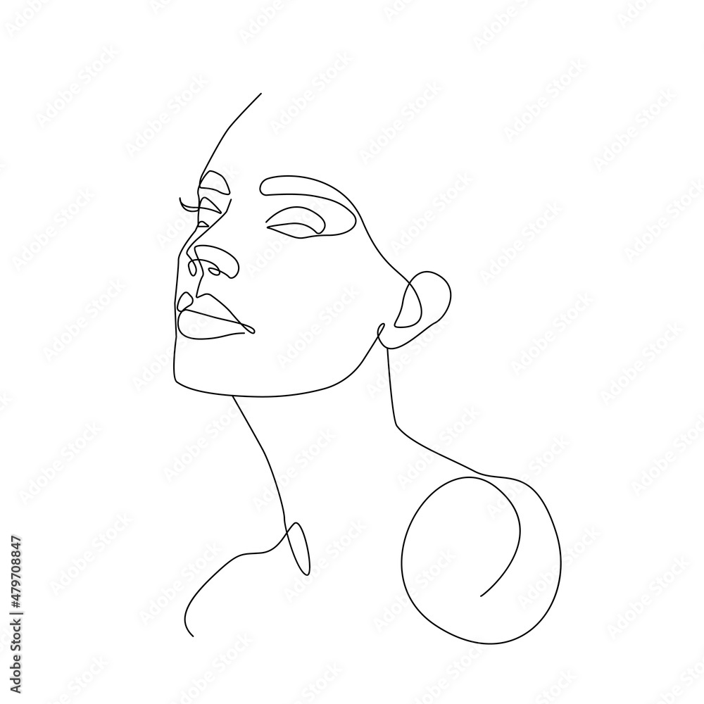 Woman Face Line Drawing. Abstract Minimal Female Face One Line Drawing ...