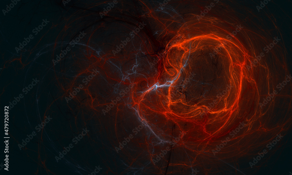 Mesmerizing digital 3d explosion of red plasma, blowing up energy ...